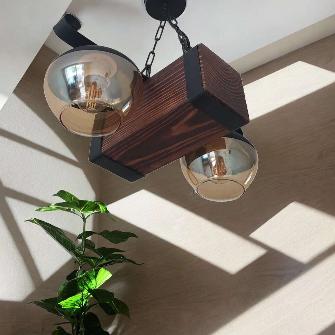 Rustic Wooden Pendant Chandelier Handmade Industrial Style Light ...