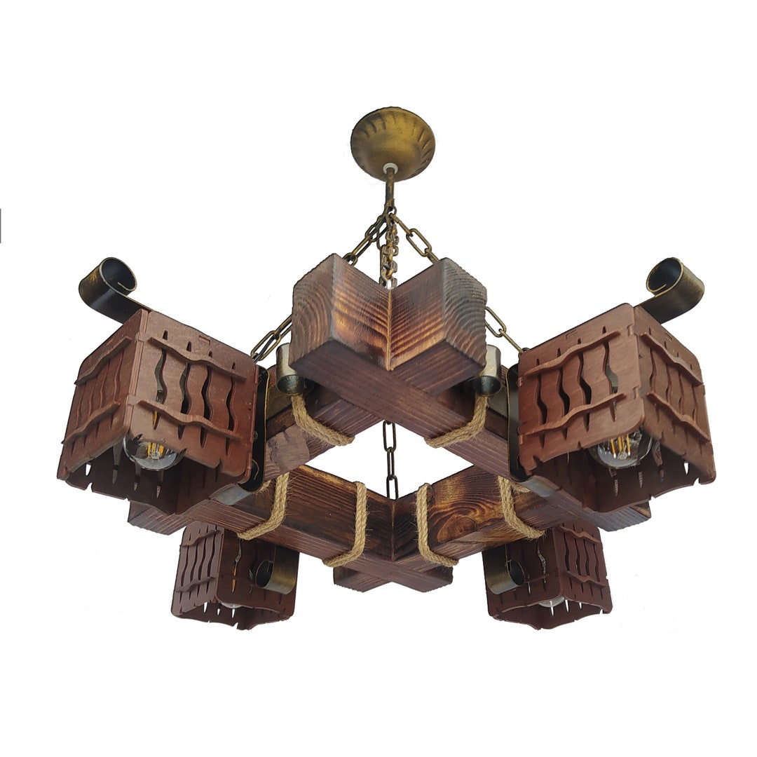 Wooden Chandelier Made of Pine for Living Room, Wooden Pendant Light ...