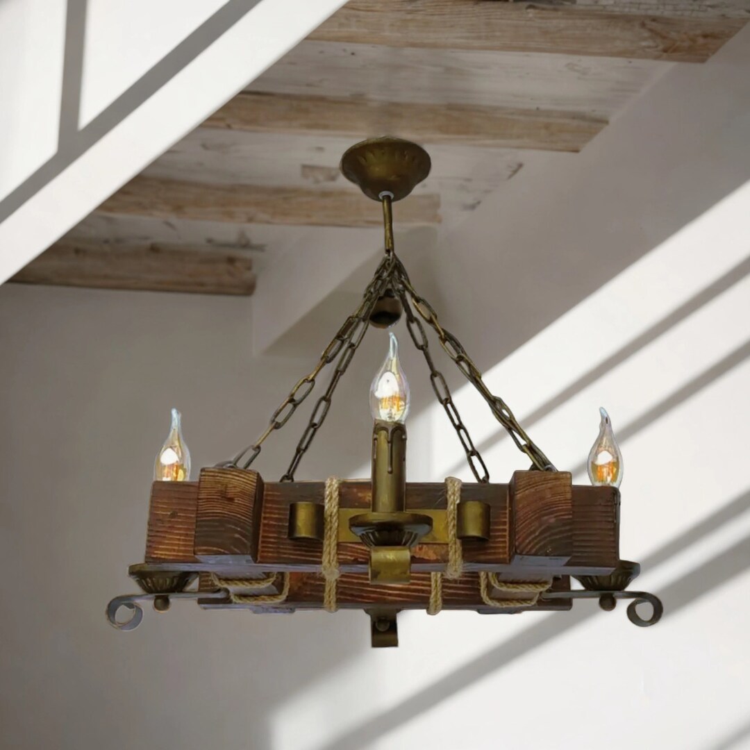Wood Pendant Light for a Country House, Natural Rustic Wood Light ...