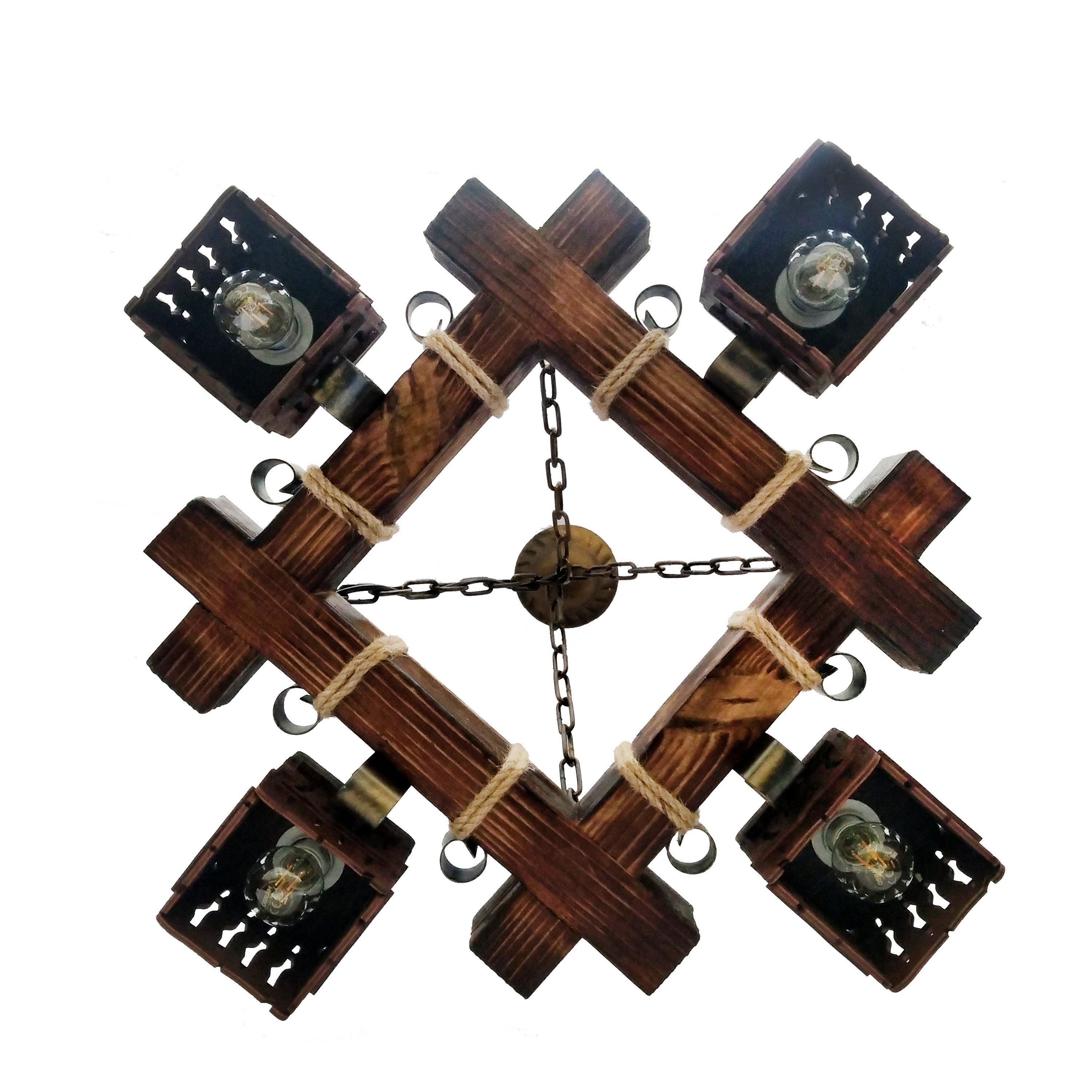 Wooden Chandelier Made of Pine for Living Room, Wooden Pendant Light ...