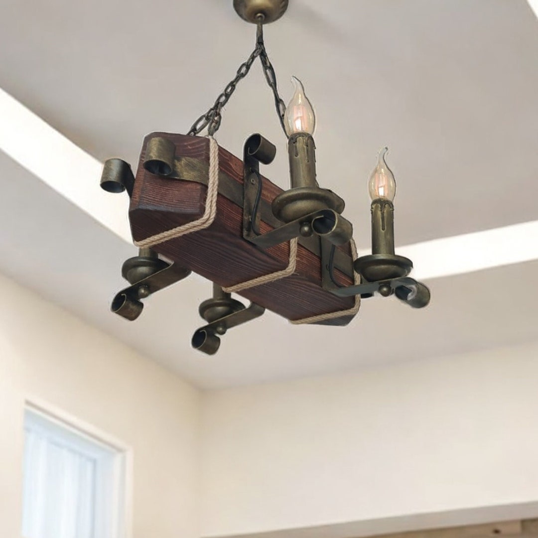 Rustic Wooden Pendant Lights Farmhouse Style Handmade Light Fixture ...