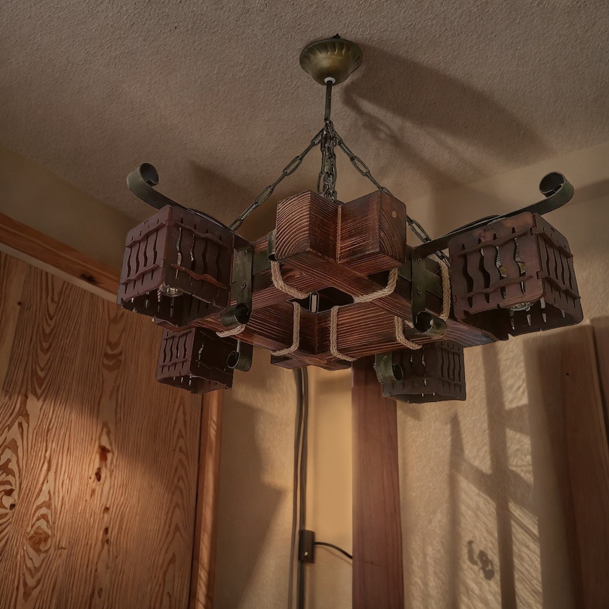 Wooden Chandelier Made of Pine for Living Room, Wooden Pendant Light ...