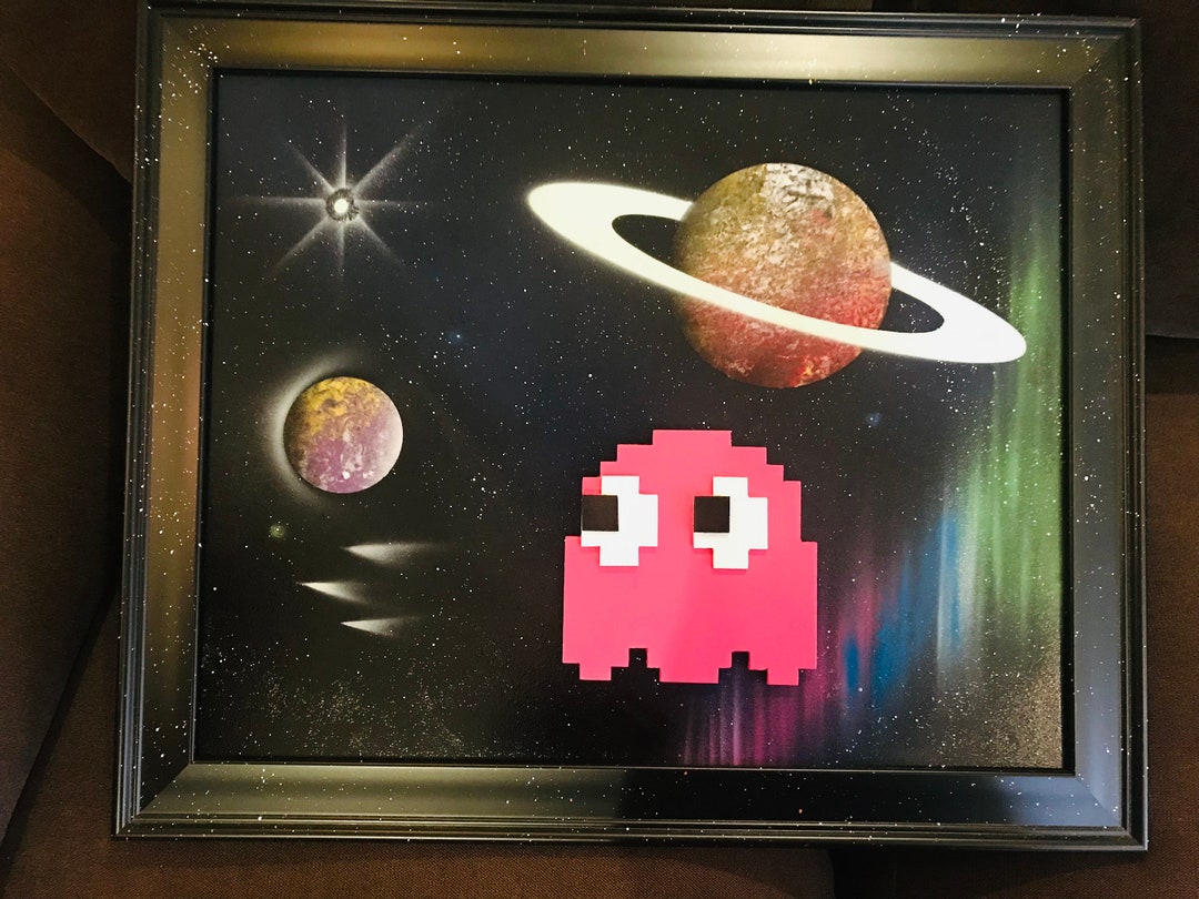Ghost in Space, Pac-man Ghost "pinky", Retro Wall, 80's Arcade Game ...