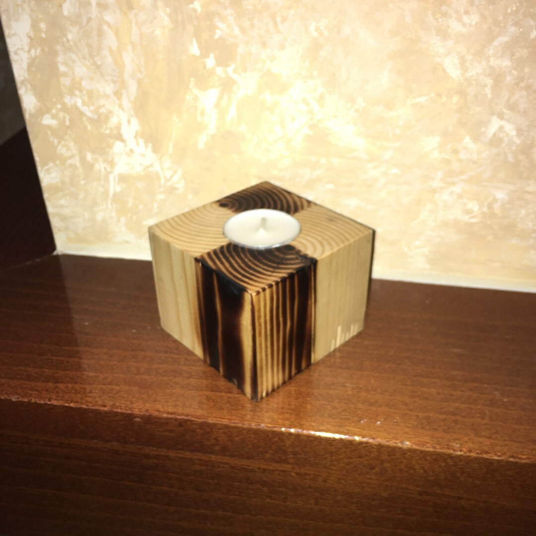 Handcrafted Wooden Candle With Wood-burn Technique, Unique Tea Light ...