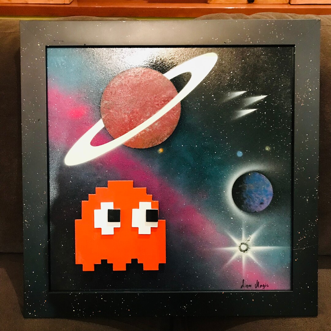 Ghost in Space, Pac-man Ghost "clyde", Retro Wall, 80's Arcade Game ...