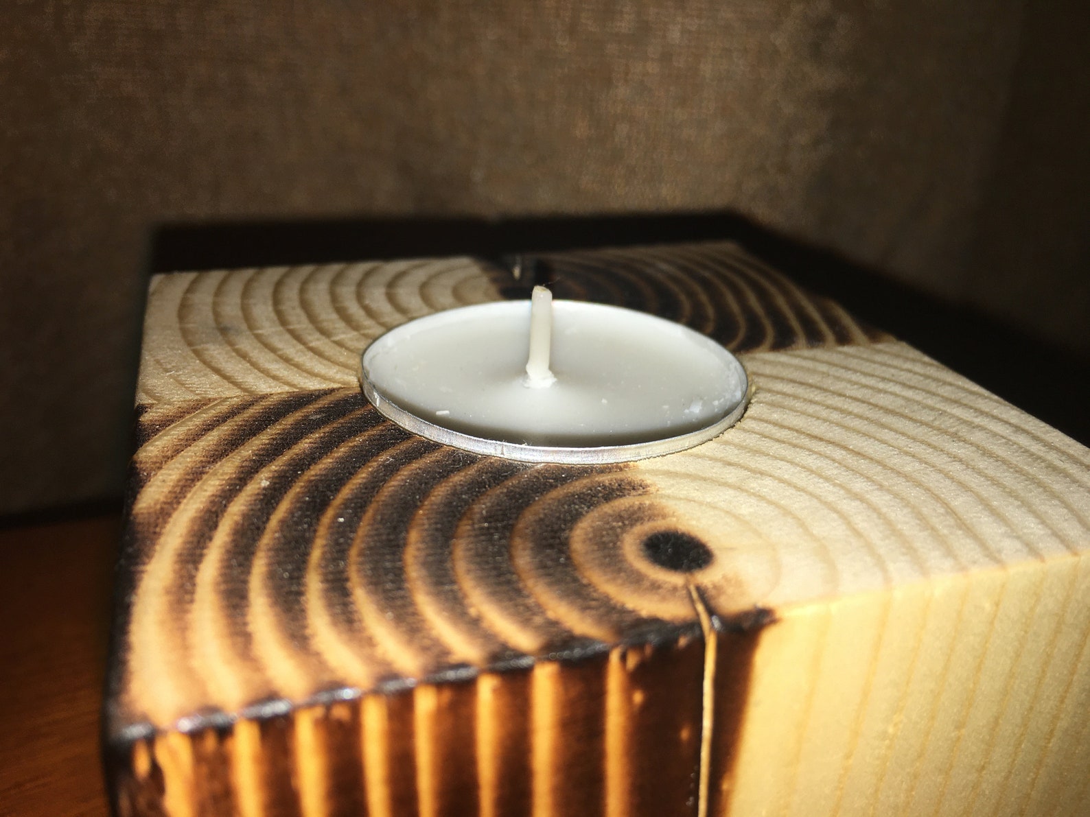 Handcrafted Wooden Candle With Wood-burn Technique, Unique Tea Light ...