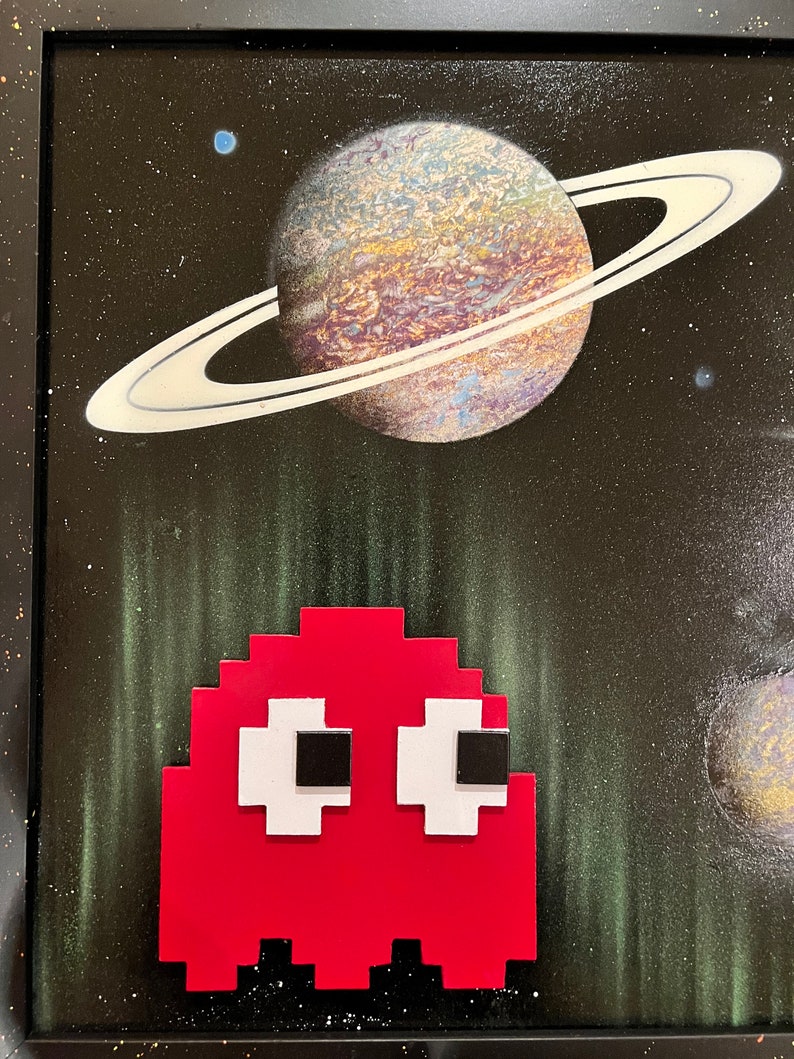 Ghost in Space, Pac-man Ghost blinky, Retro Wall, 80's Arcade Game ...
