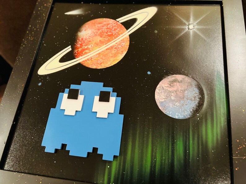 Ghost in Space Pac-man Ghost inky Retro Wall | Etsy