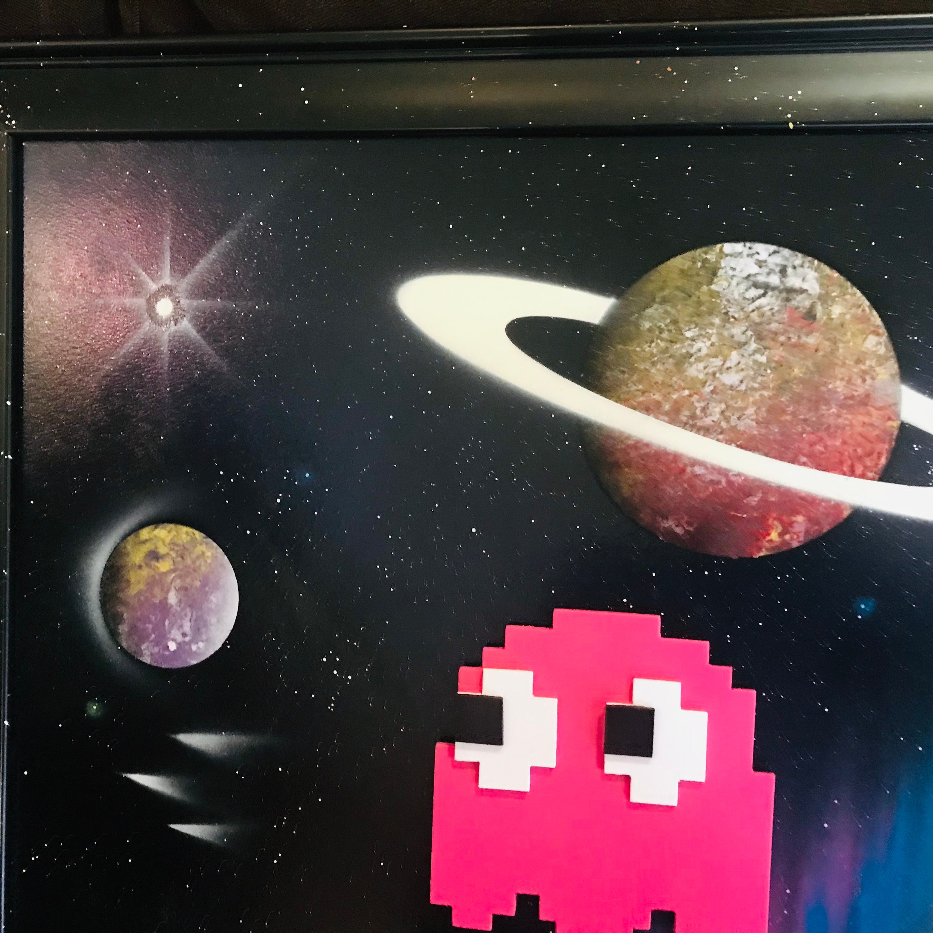 Ghost in Space, Pac-man Ghost pinky, Retro Wall, 80's Arcade Game ...