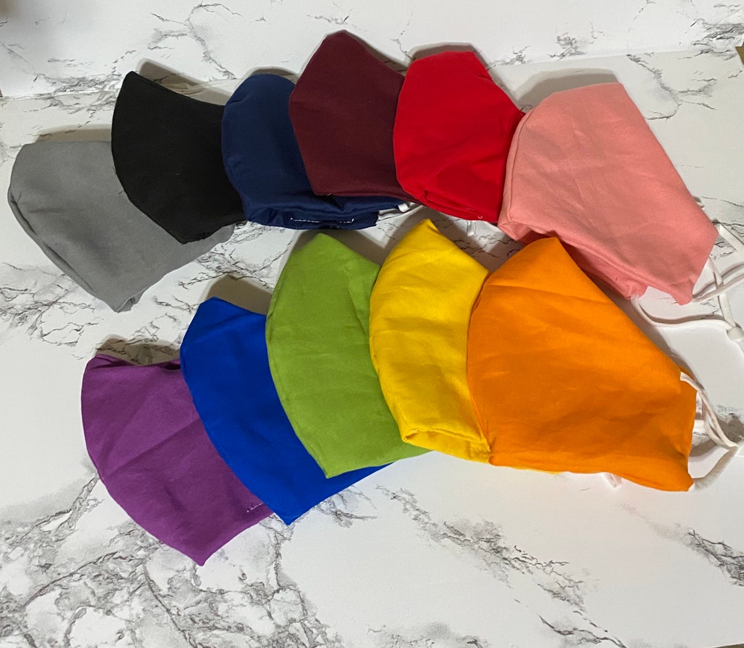 Cotton Face Masks 3 Layered Solid Color, Reversible, Adjustable - Etsy ...