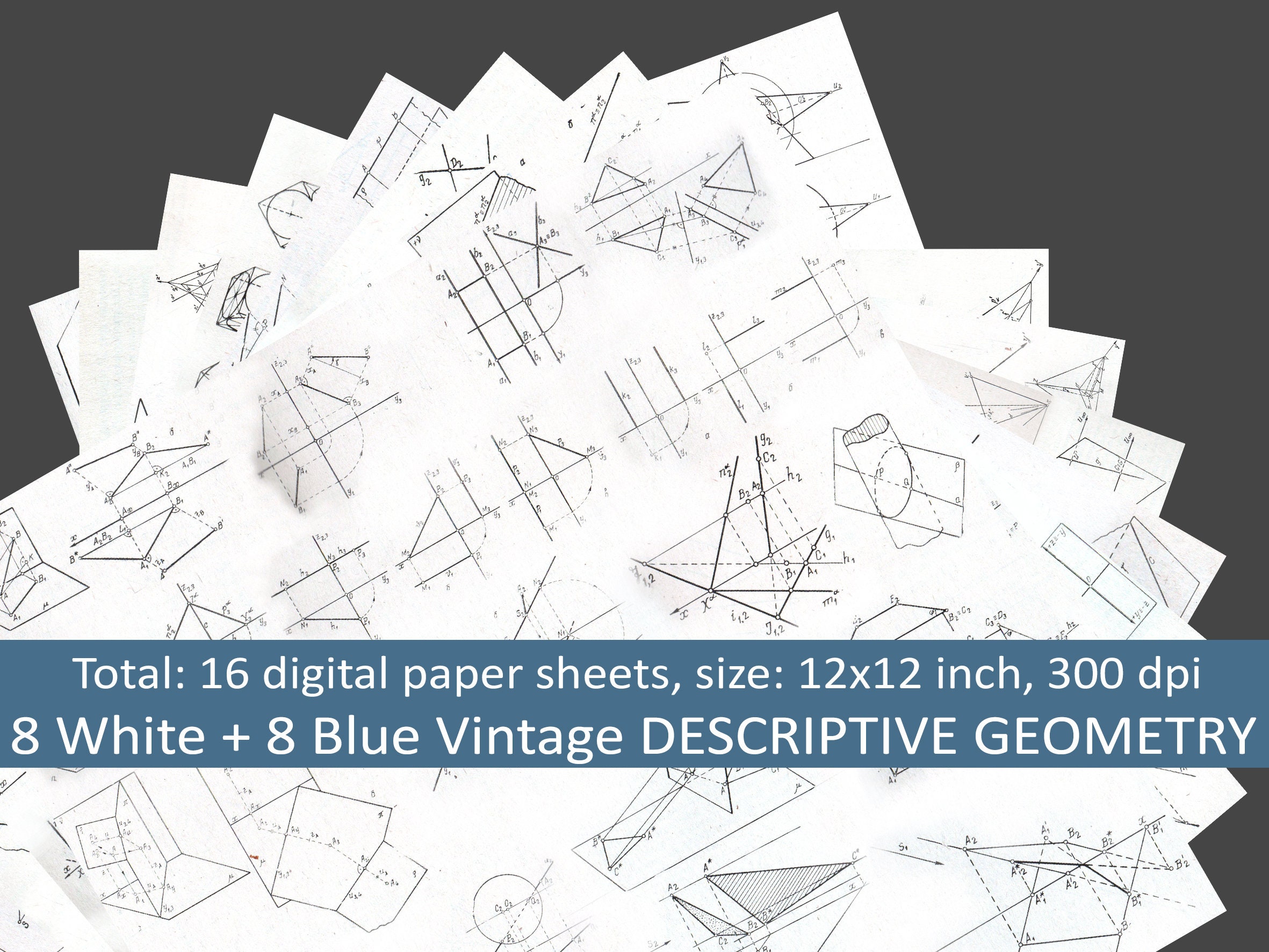 Descriptive Geometry Digital Paper Sheets, Printable Blueprints for ...