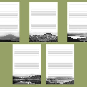 Mountain Stationery Set, Monochrome Digital and Printable Pack, Black ...
