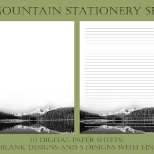 Mountain Stationery Set, Monochrome Digital and Printable Pack, Black ...