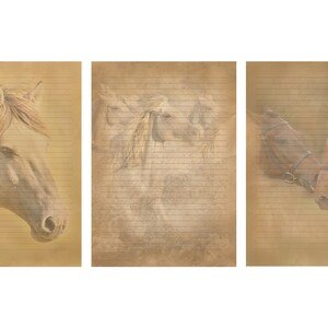 Vintage Horses Paper Sheets With Lines, Digital and Printable Retro ...