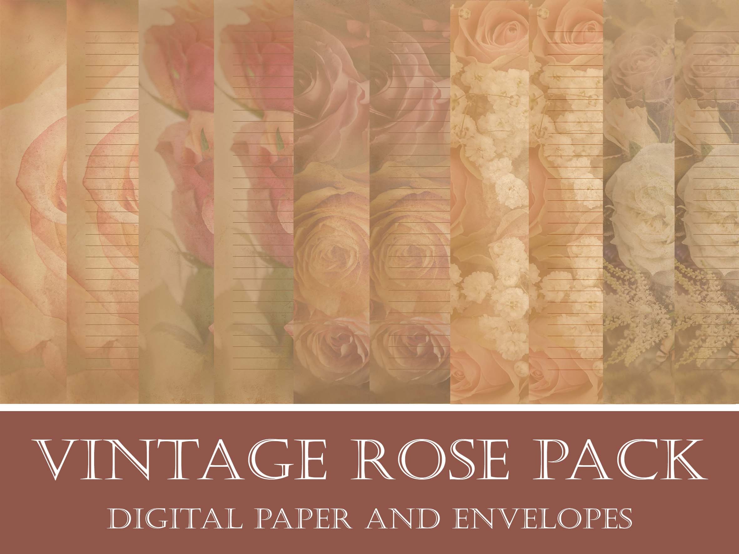 Vintage Rose Paper and Envelopes, Retro Writing Sheets and Mailers, Old ...