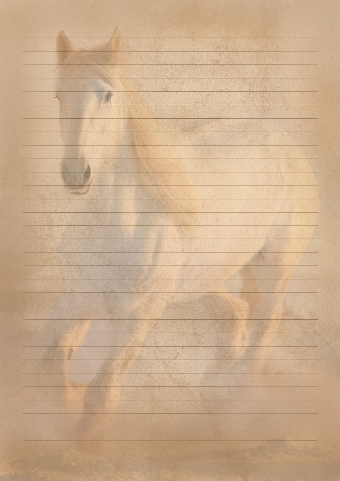 Vintage Horses Paper Sheets With Lines, Digital and Printable Retro ...