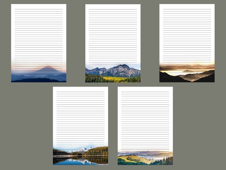 Mountain Stationery Set, Digital and Printable Pack, Minimalist Writing ...