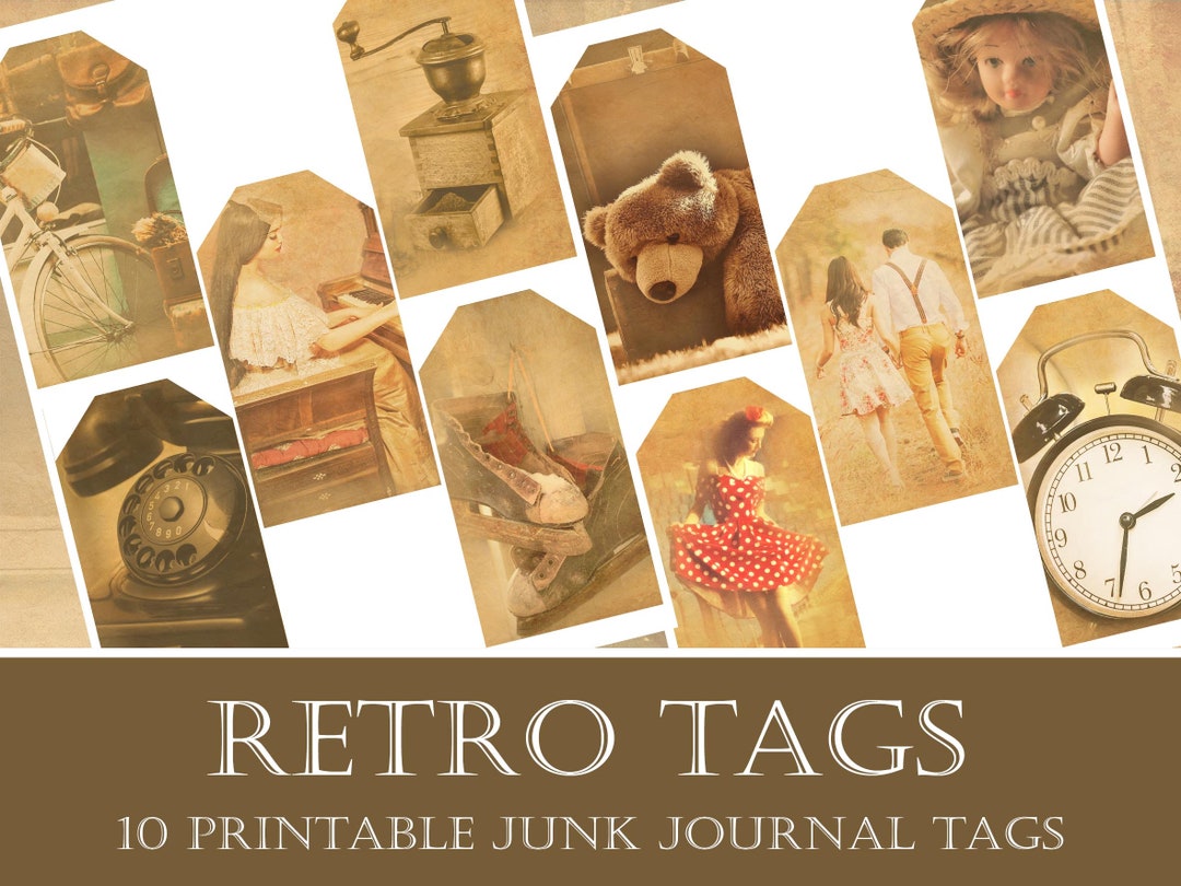 Retro Junk Journal Tags, Vintage Gift Tags, Digital and Printable ...