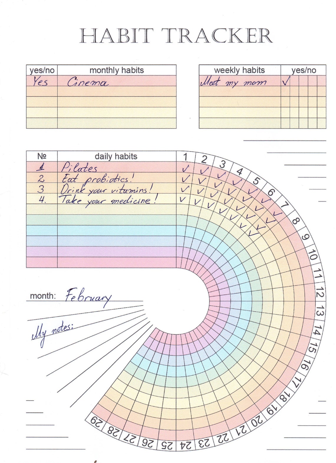 Printable Circle Habit Tracker With Rainbow Colours: Daily, Weekly and ...