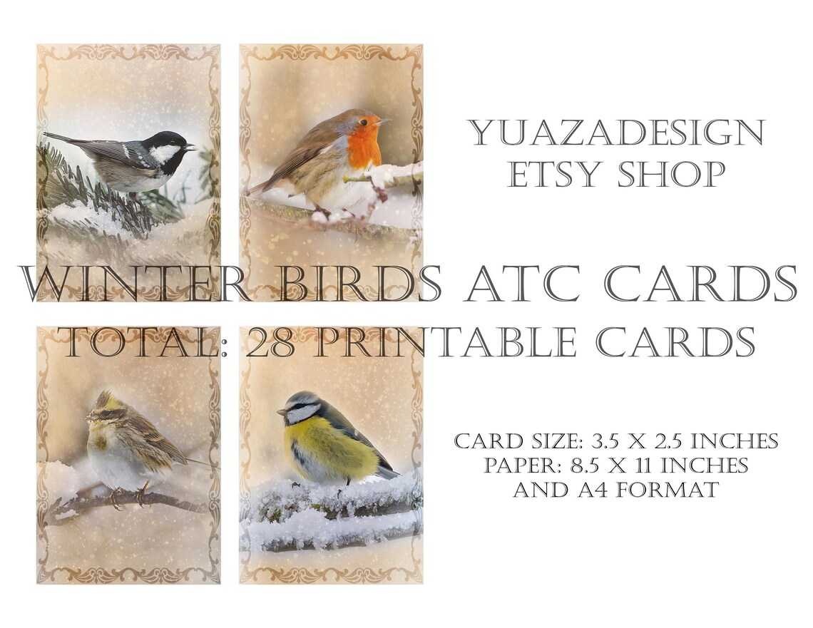 Winter Birds ATC Cards, Junk Journal Cards: Digital and Printable ...