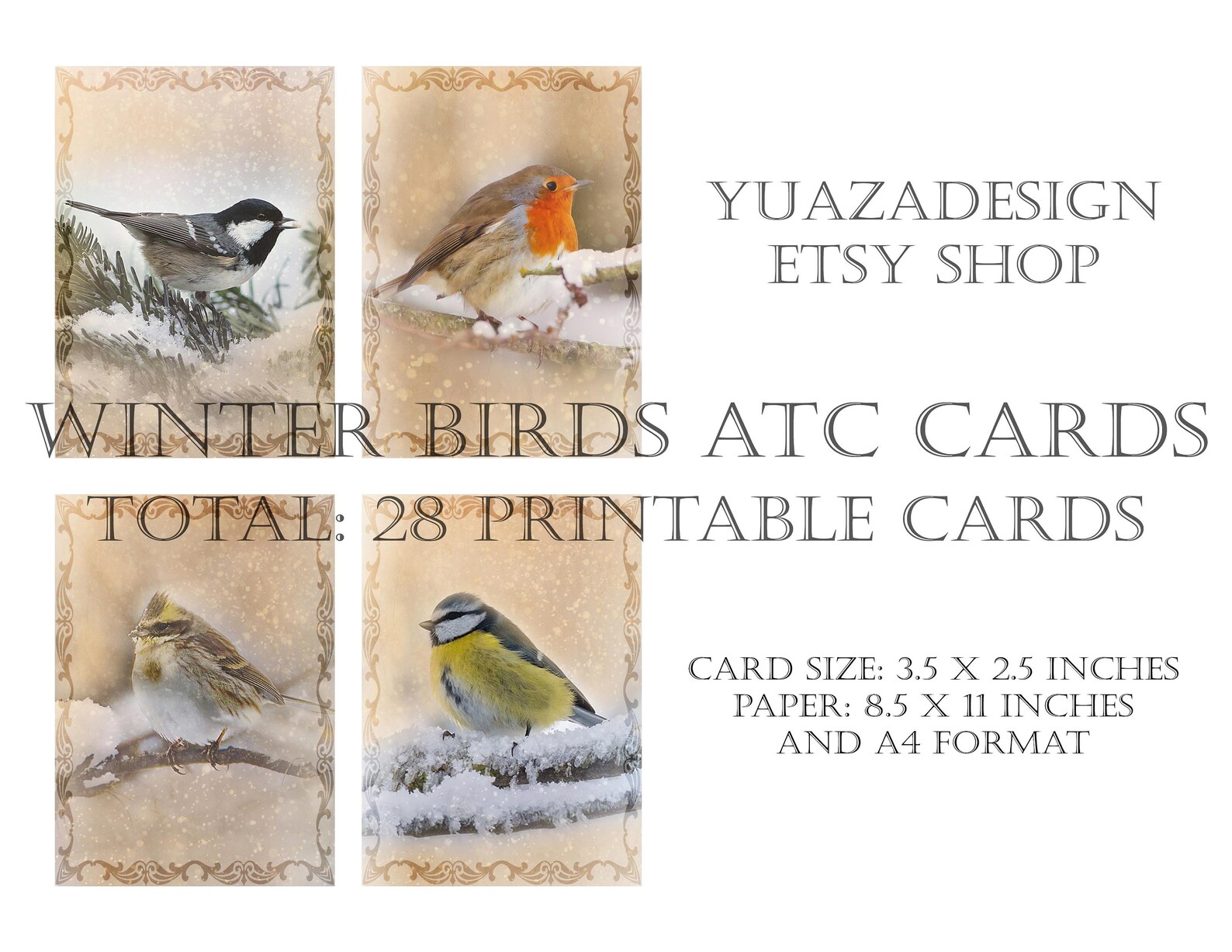 Winter Birds ATC Cards, Junk Journal Cards: Digital and Printable ...