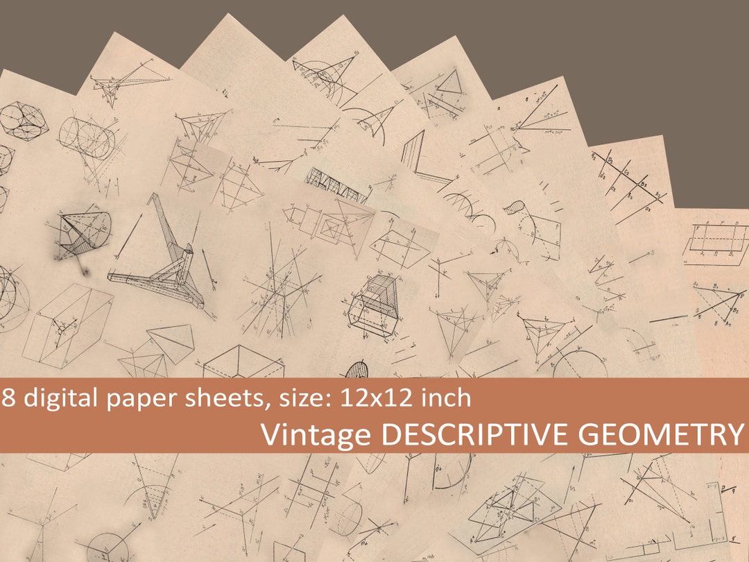 Vintage Descriptive Geometry Digital Paper Sheets, Printable Paper for ...