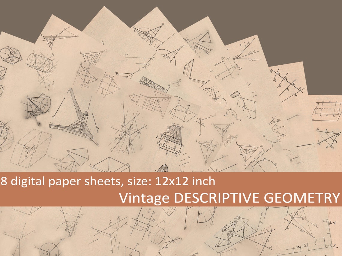 Vintage Descriptive Geometry Digital Paper Sheets, Printable Paper for ...