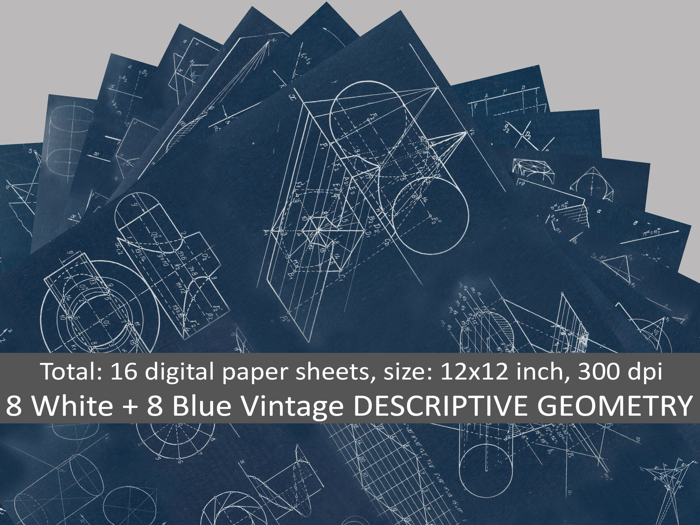 Descriptive Geometry Digital Paper Sheets, Printable Blueprints for ...