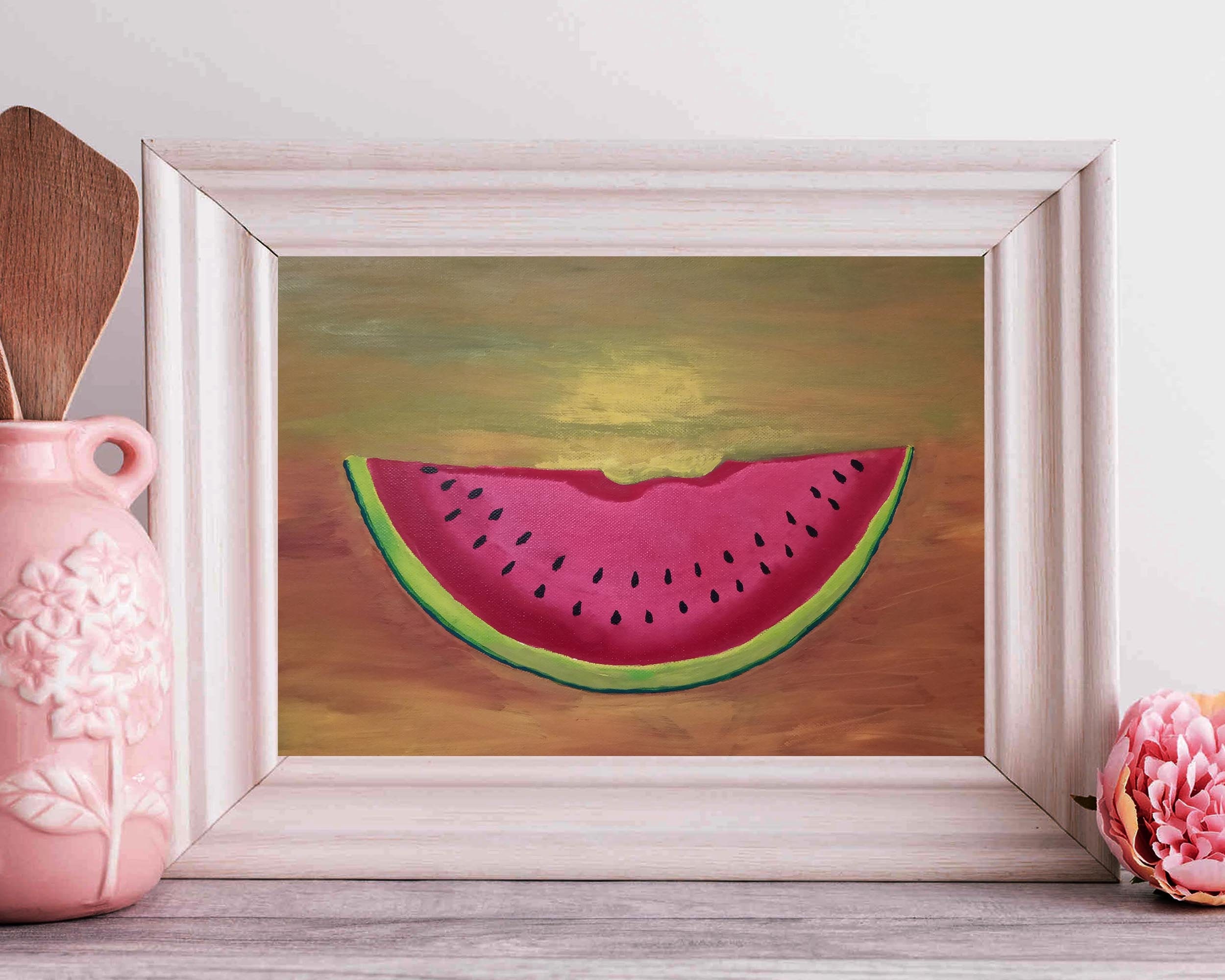 Watermelon Painting, Kitchen and Dining Room Decor, Fruit Sunset Mirage ...