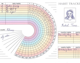 Printable Circle Habit Tracker With Rainbow Colours: Daily, Weekly and Monthly Habits, Vertical ...