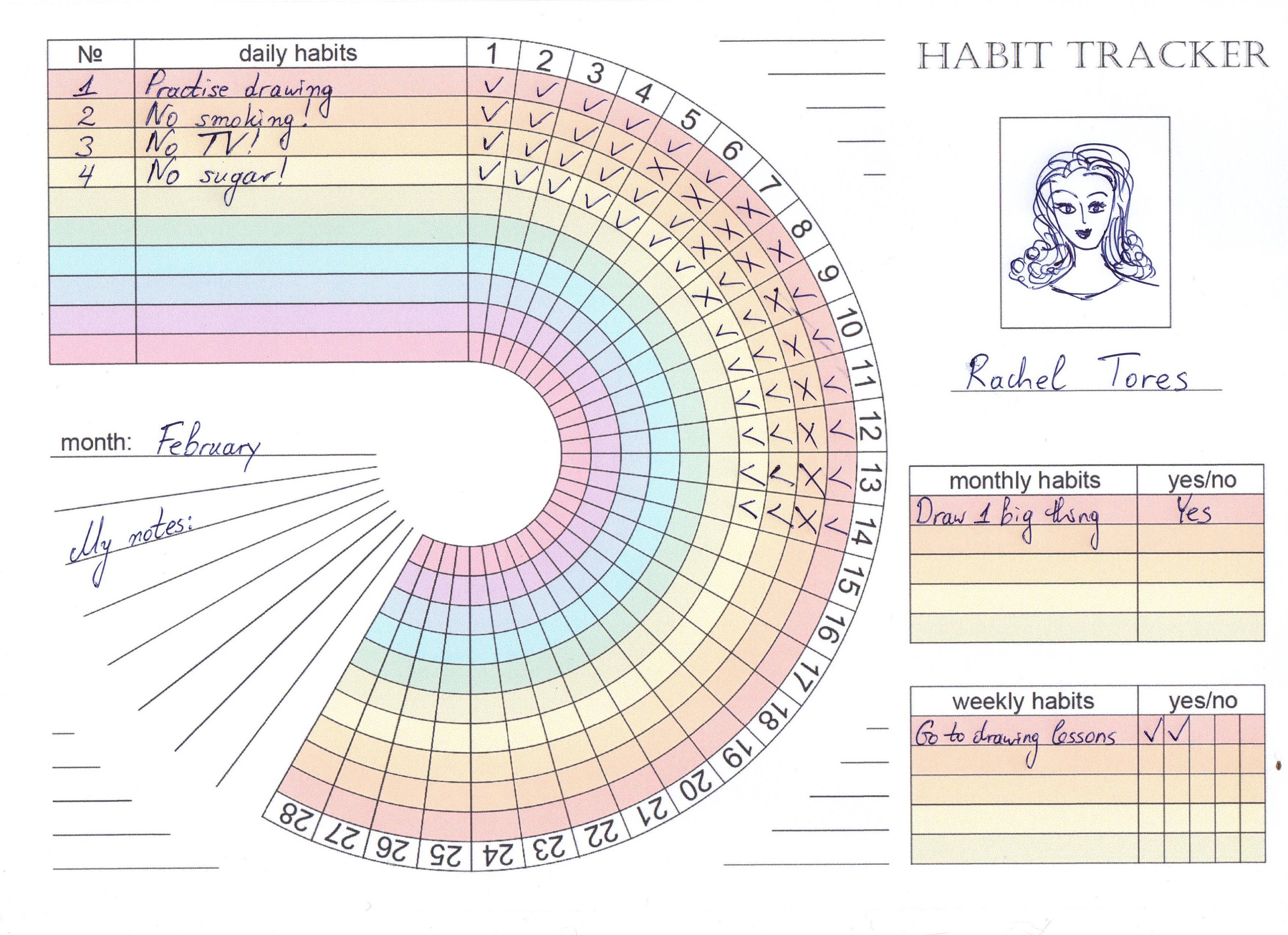 Printable Circle Habit Tracker With Rainbow Colours, Horizontal Layout ...