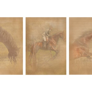 Vintage Horses Paper Sheets With Lines, Digital and Printable Retro ...