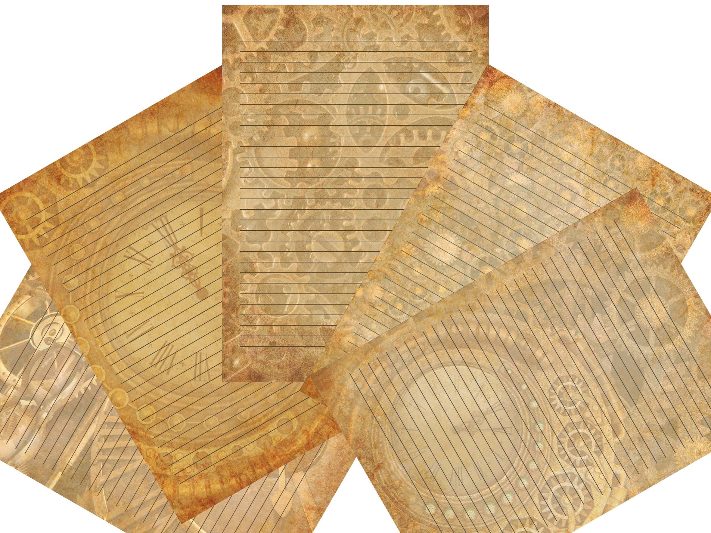 Steampunk Digital Paper and Envelopes, Printable Old Time Writing Pack ...