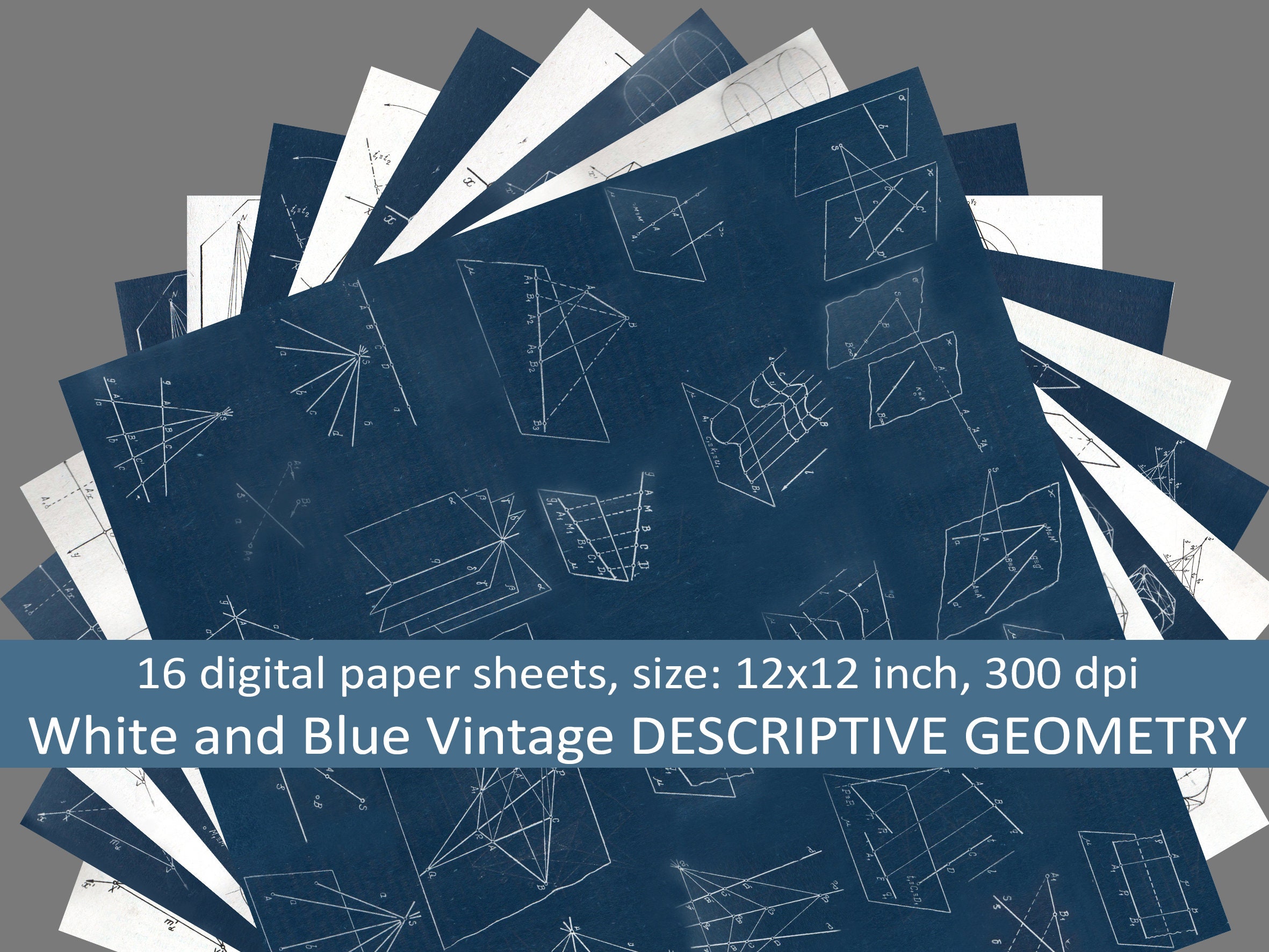 Descriptive Geometry Digital Paper Sheets, Printable Blueprints for ...