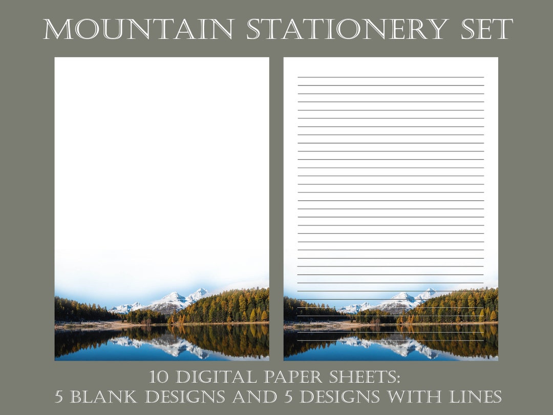 Mountain Stationery Set, Digital and Printable Pack, Minimalist Writing ...