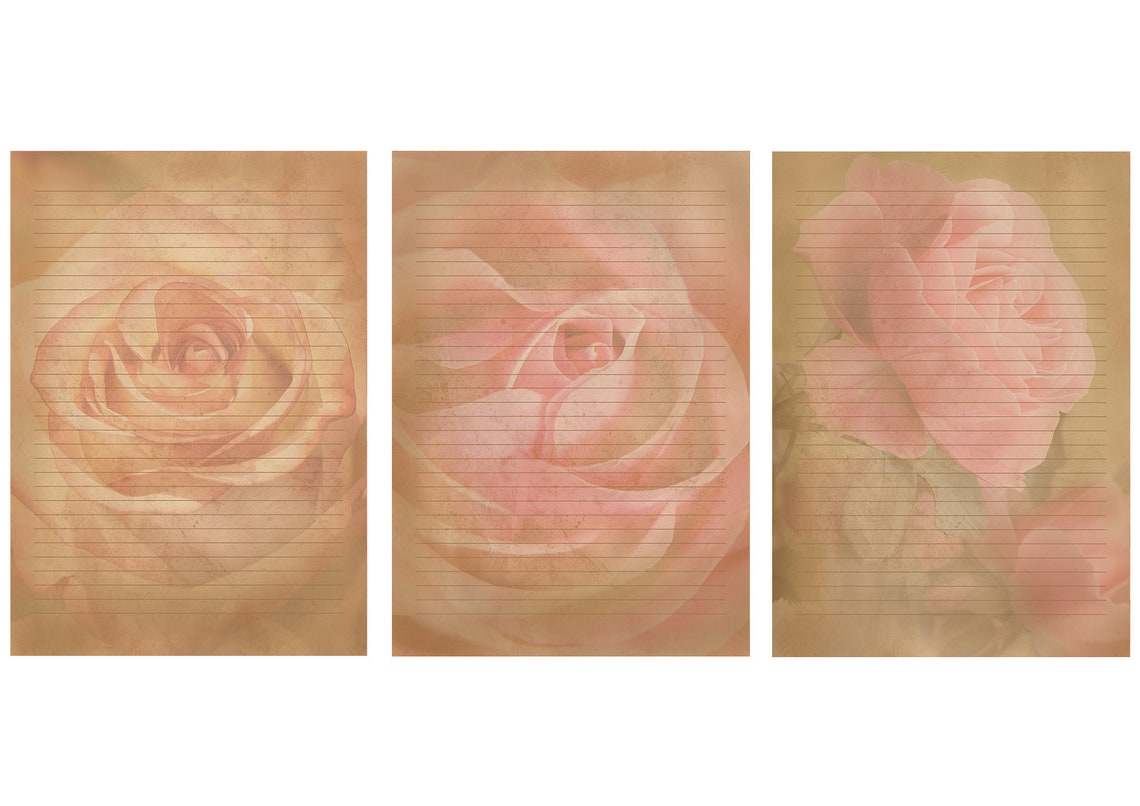 Retro Rose Paper Sheets With Lines, Digital & Printable Love Letter ...