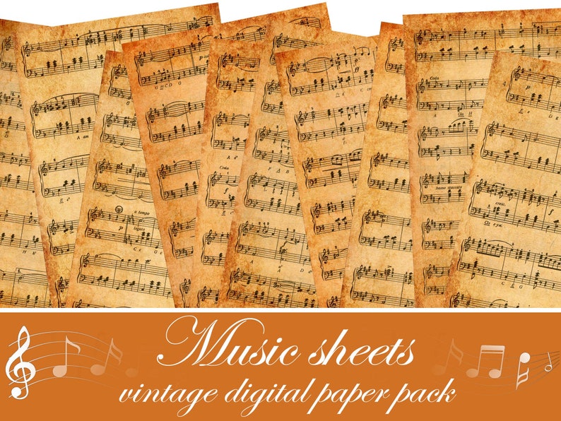 Retro Music Sheets Digital Paper Pack, Old Pages With Five-line Staves ...