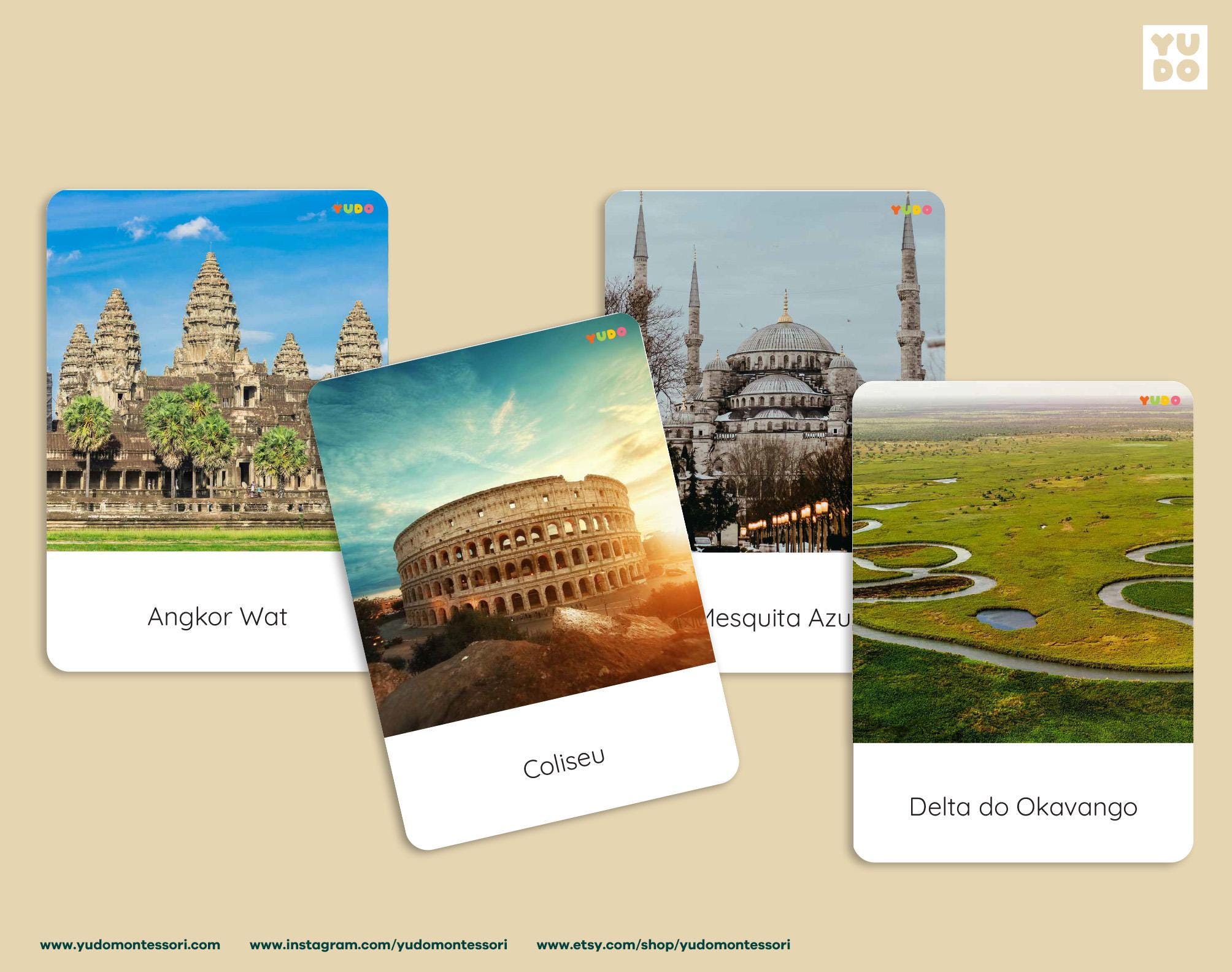 40 LANDMARKS Flash Cards, Montessori Inspired Printable, Popular ...