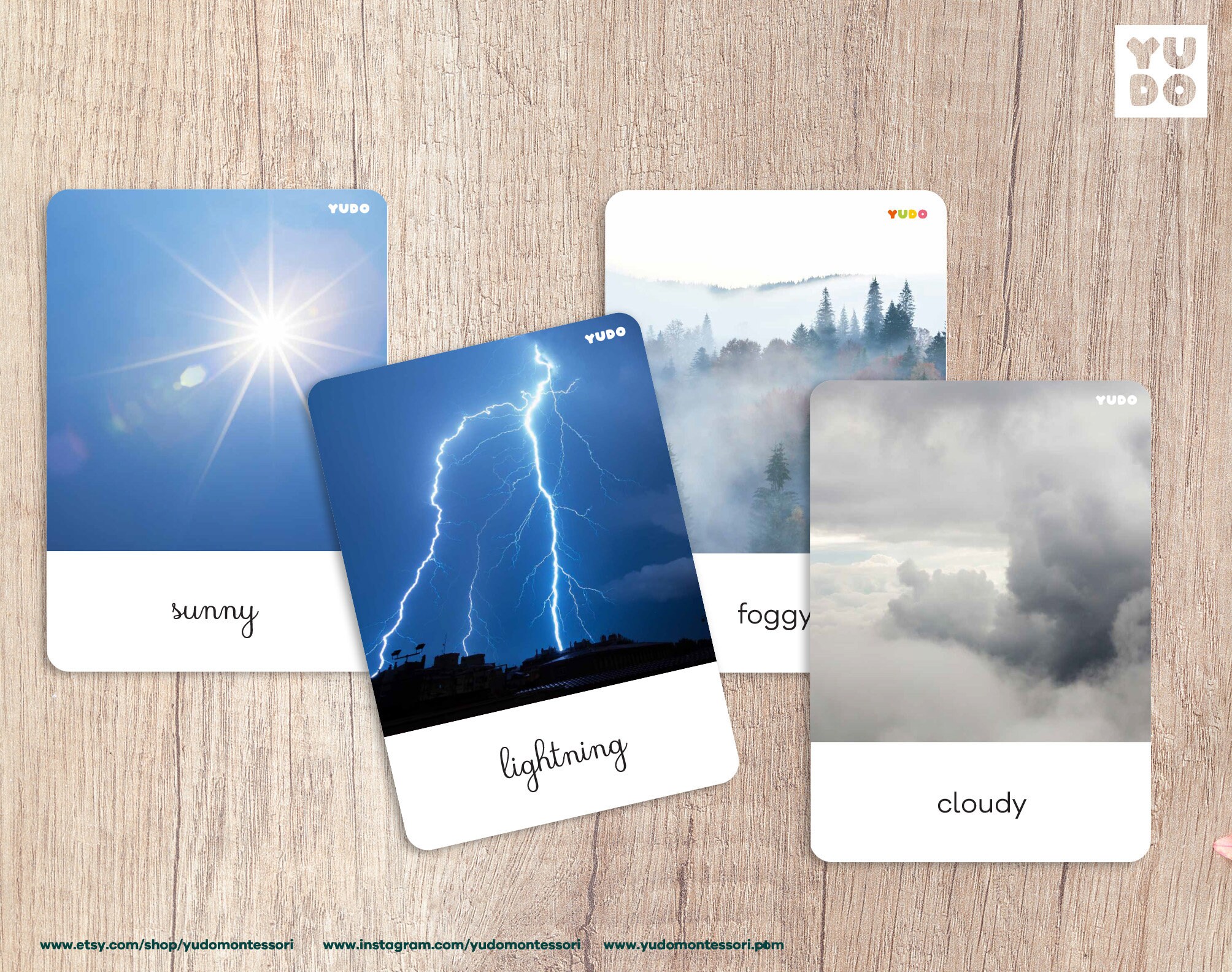 8 Weather Cards With Real Images for Kids, Montessori Flashcards, Pre ...