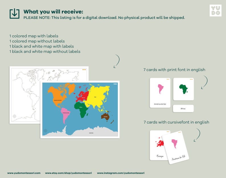 Continents Map of the World, Montessori Geography 3 Part Cards ...