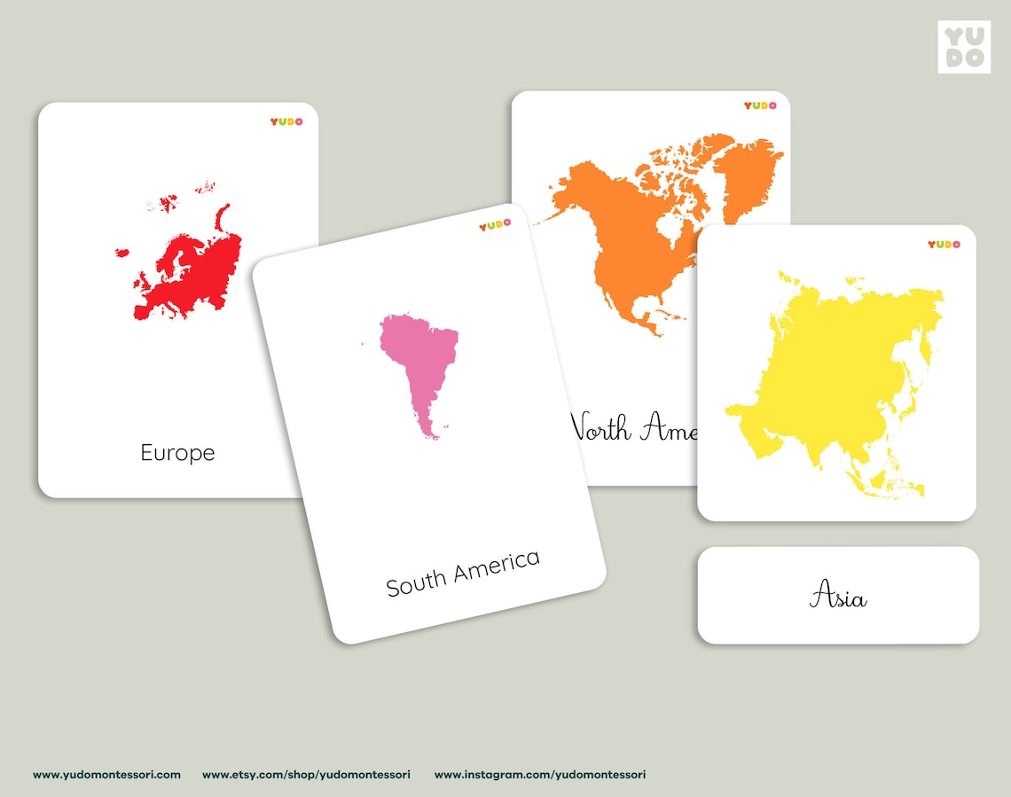 Continents Map of the World, Montessori Geography 3 Part Cards ...