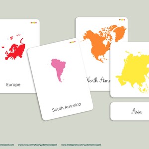Continents Map of the World, Montessori Geography 3 Part Cards ...