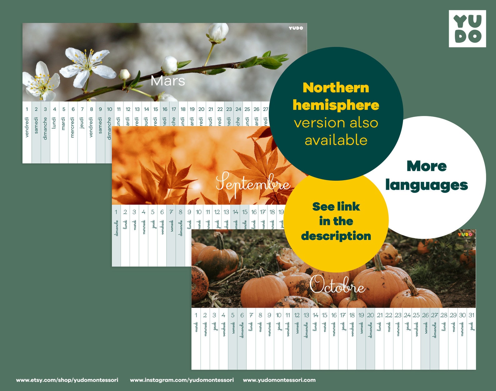 2024 Beam of Time Calendar, South Hemisphere Annual Calendar in French ...