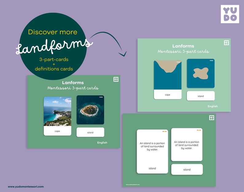 Land and Water Forms Activity Cards Montessori Geography Printable Kids ...