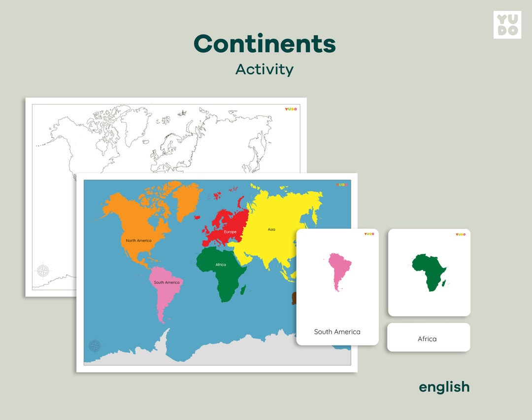 Continents Map of the World, Montessori Geography 3 Part Cards ...