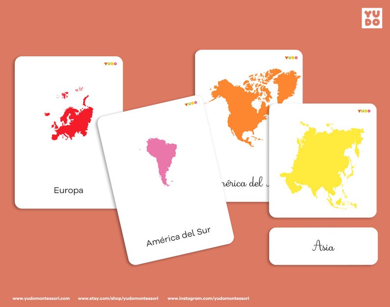 Continents Map of the World, Montessori Geography 3 Part Cards ...