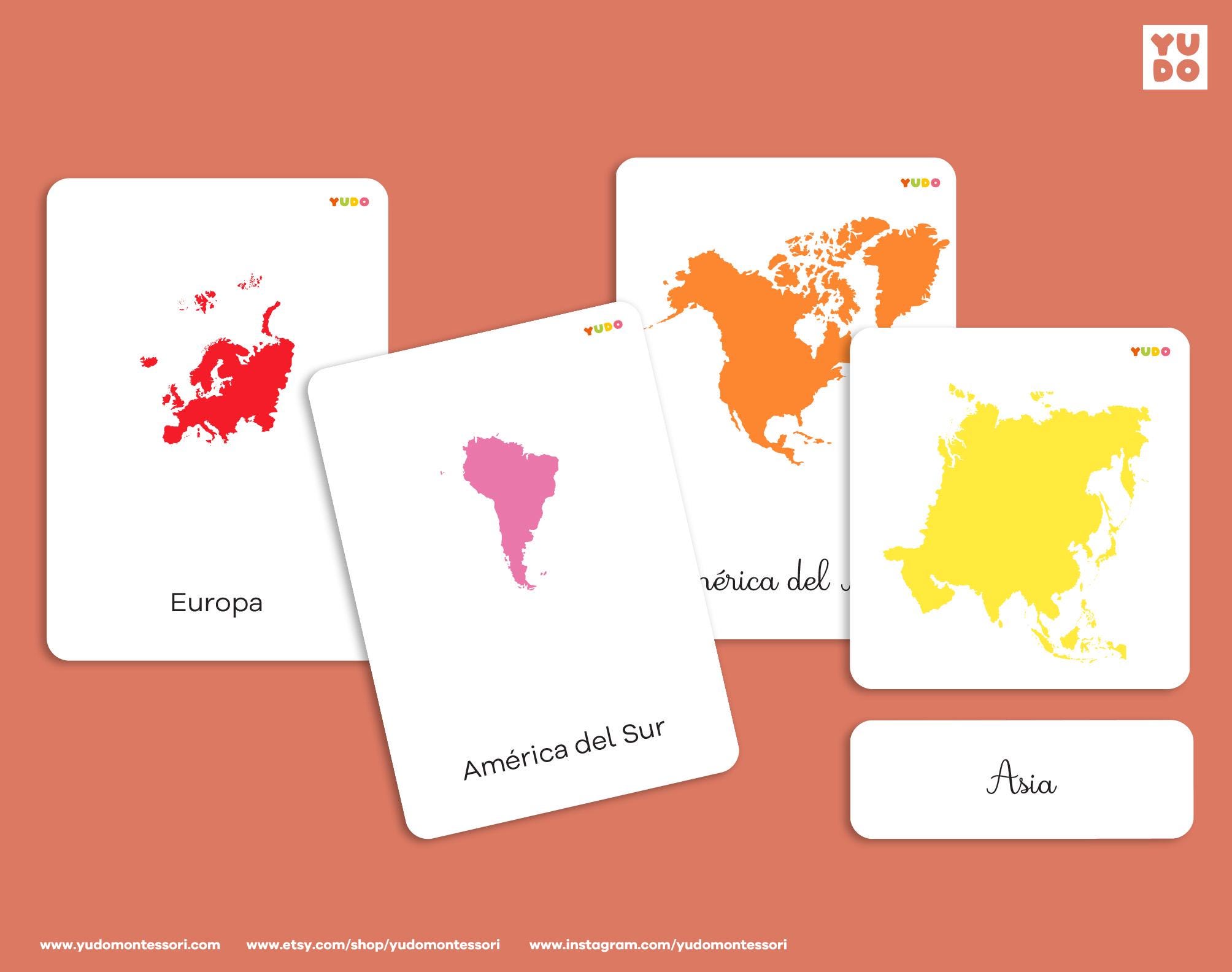 Continents Map of the World, Montessori Geography 3 Part Cards ...