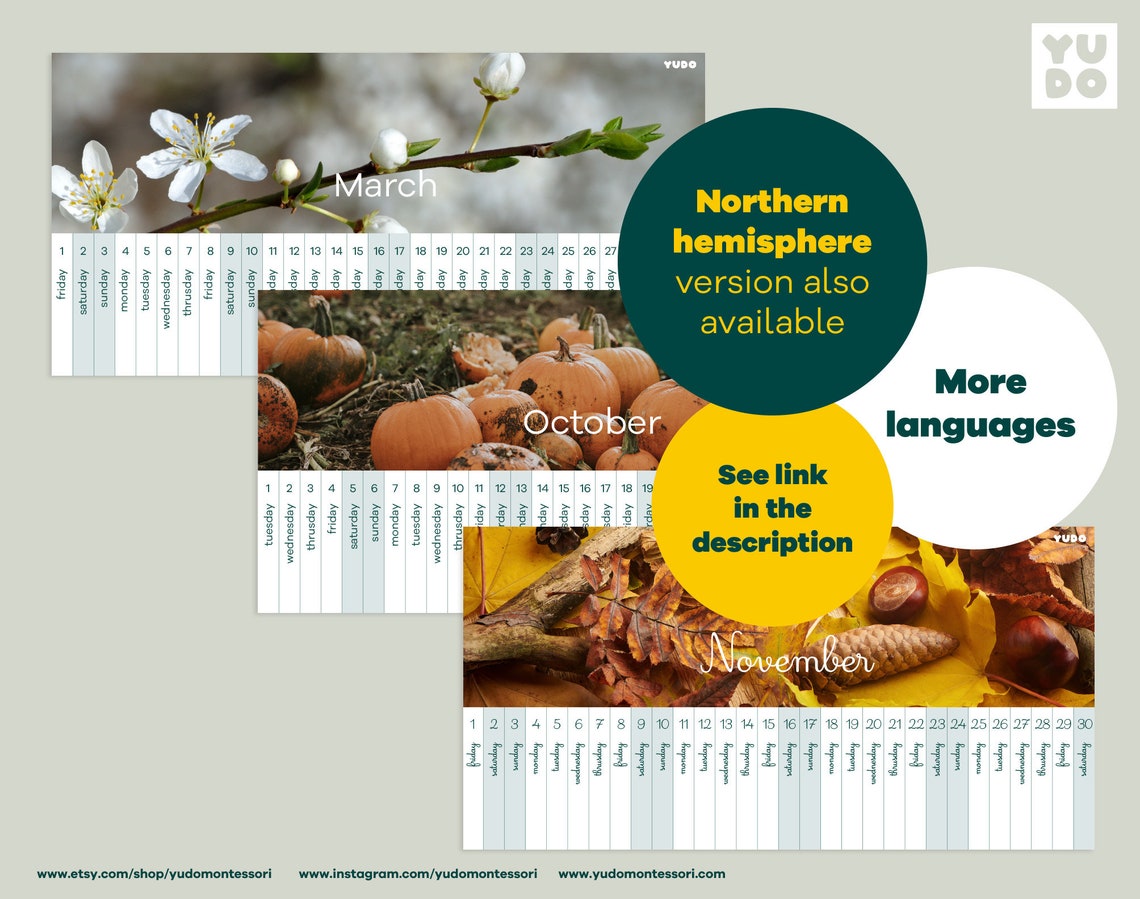 Montessori Linear Calendar 2024 Printable Classroom Calendar - Etsy