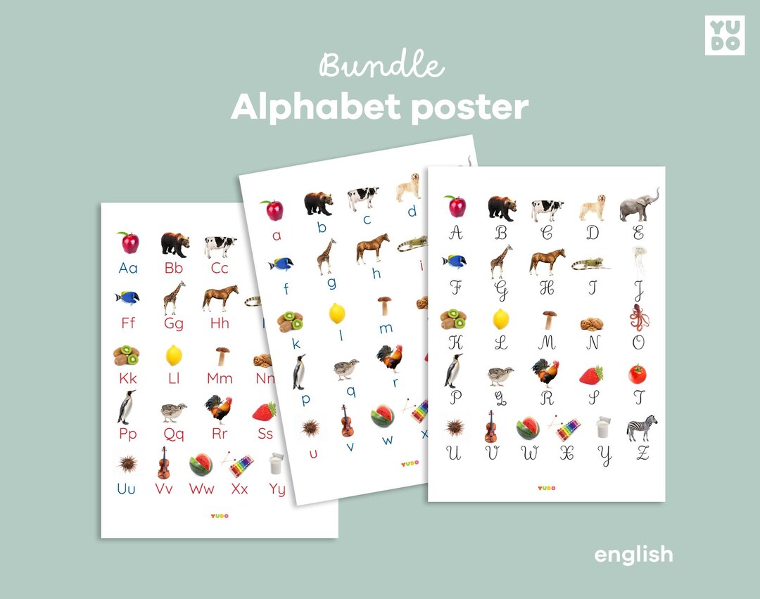 Montessori Alphabet Poster in English With Cursive and Print Letters ...