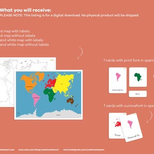 Continents Map of the World, Montessori Geography 3 Part Cards ...